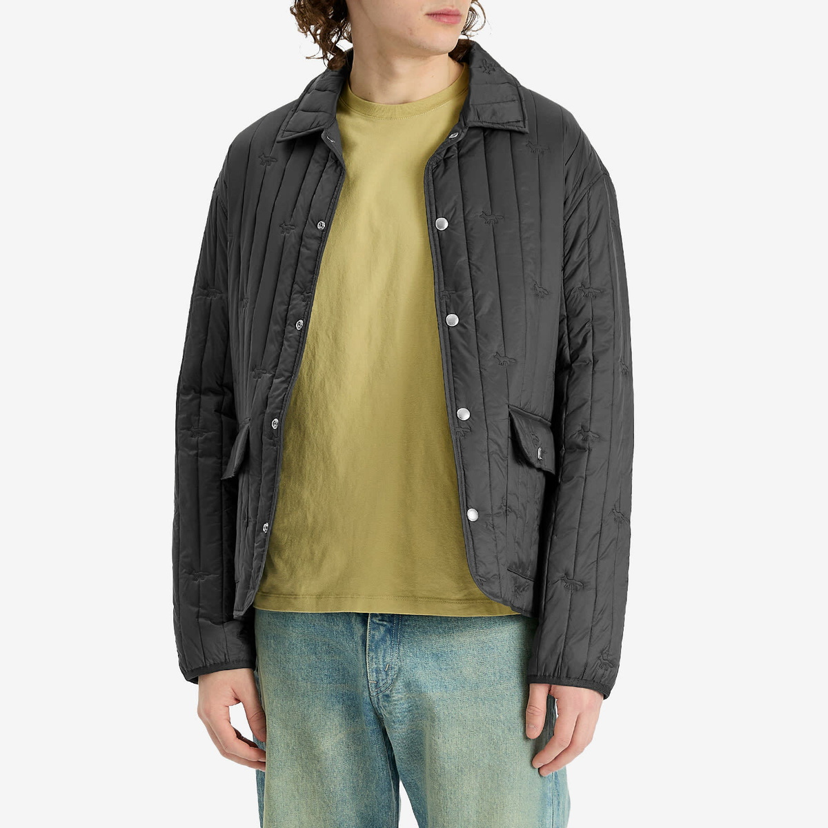 Maison Kitsuné Men's Embroidered Logo Quilted Jacket in Slate Grey ...