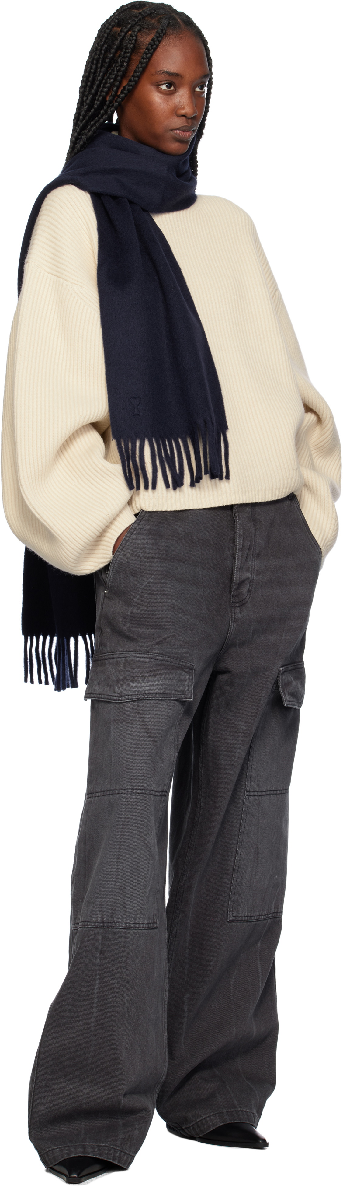AMI Paris Black Worker Baggy Denim Cargo Pants AMI