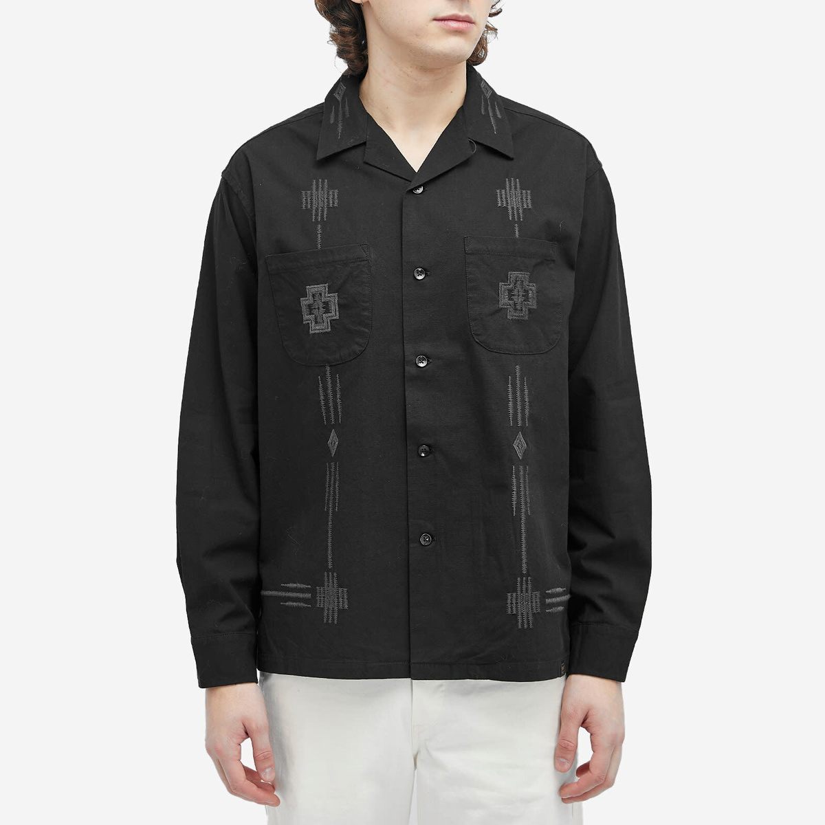 Pendleton Men's Embroidered Open Collar Pocket Shirt in Black Harding ...