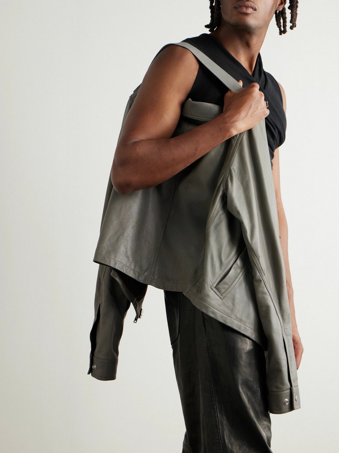 Rick Owens - Alice Brad Slim-Fit Waxed-Leather Jacket - Gray Rick Owens