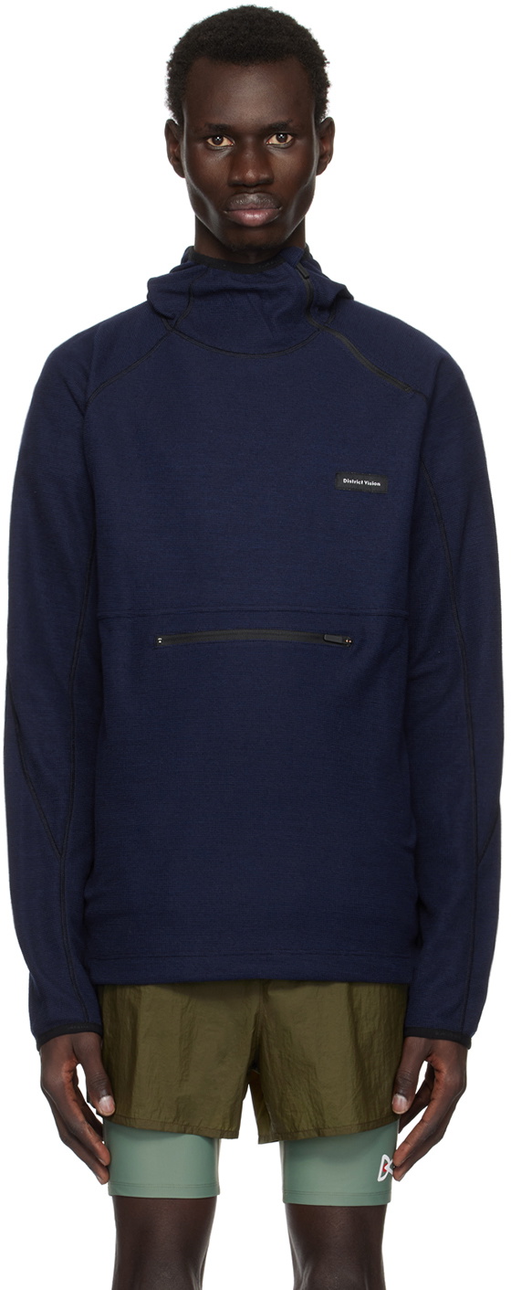 District Vision Navy Hooded Running Midlayer Zip Hoodie District Vision