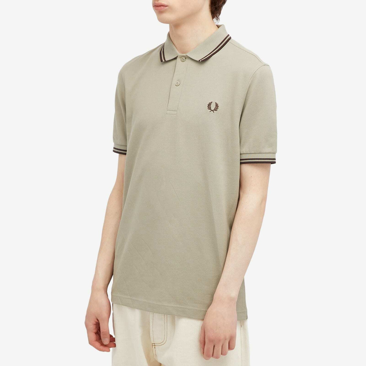 Fred Perry Men's Twin Tipped Polo Shirt in Warm Grey/Brick Fred Perry