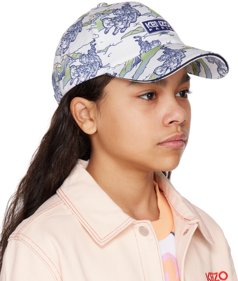 Kenzo Kids White Kenzo Paris Embroidered Cap Kenzo