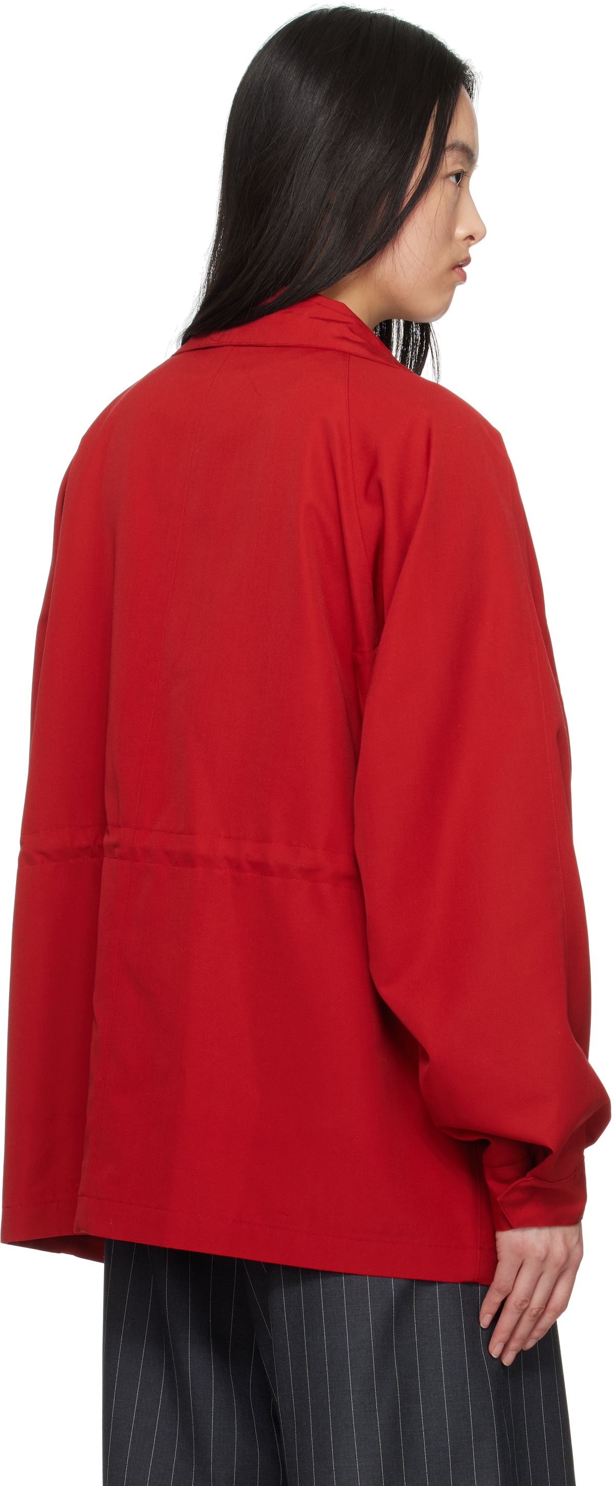 AURALEE Red Wool Max Canvas High Neck Zip Jacket Auralee
