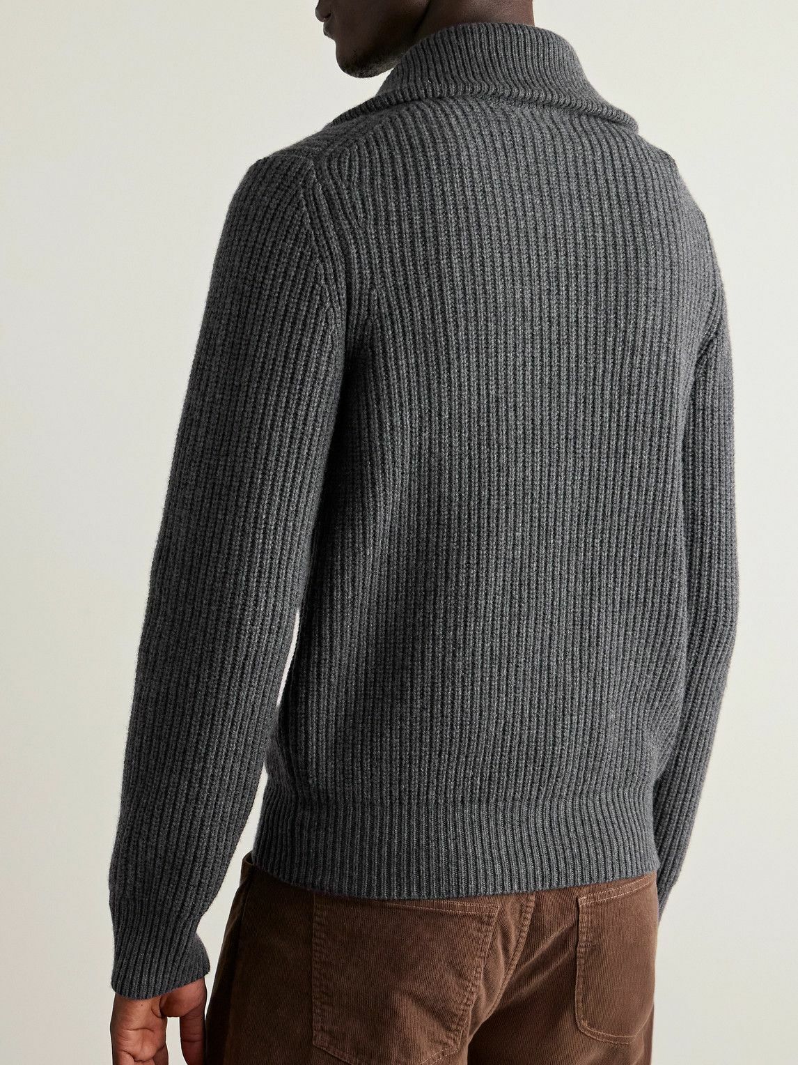 Nili Lotan - Ribbed-Knit Zip-Up Cardigan - Gray Nili Lotan