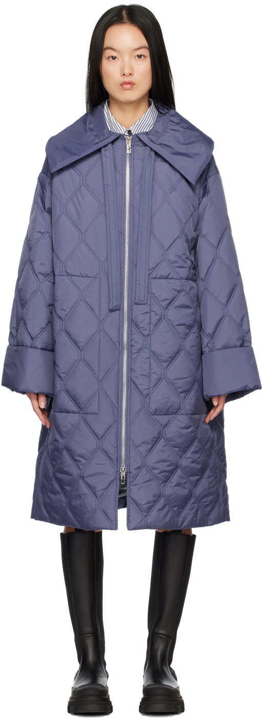GANNI Blue Quilted Coat GANNI
