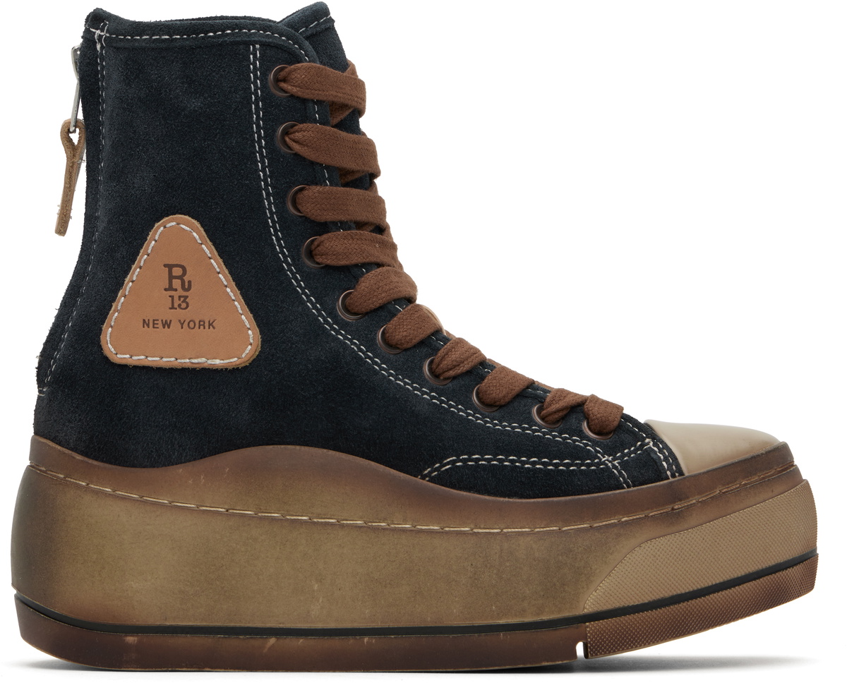 R13 Navy Distressed Tall Kurt Sneakers R13