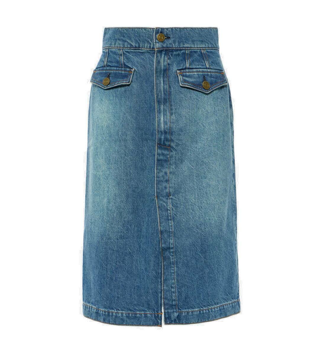 Frame High-rise denim midi skirt Frame Denim