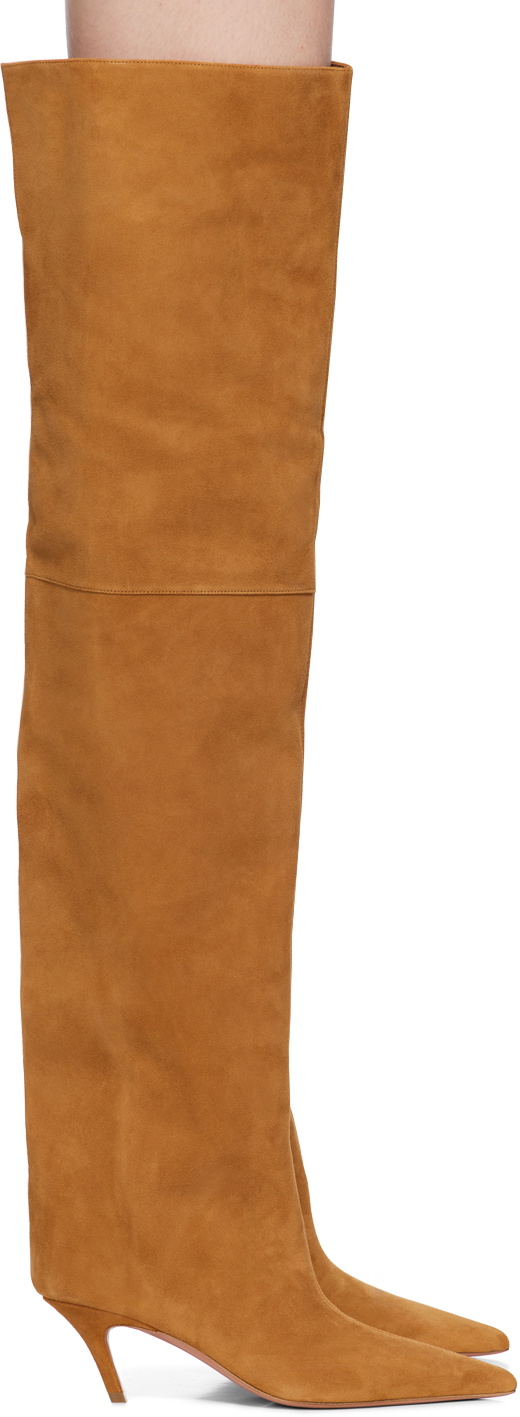 Amina Muaddi Tan Fiona Thigh High Boots Amina Muaddi