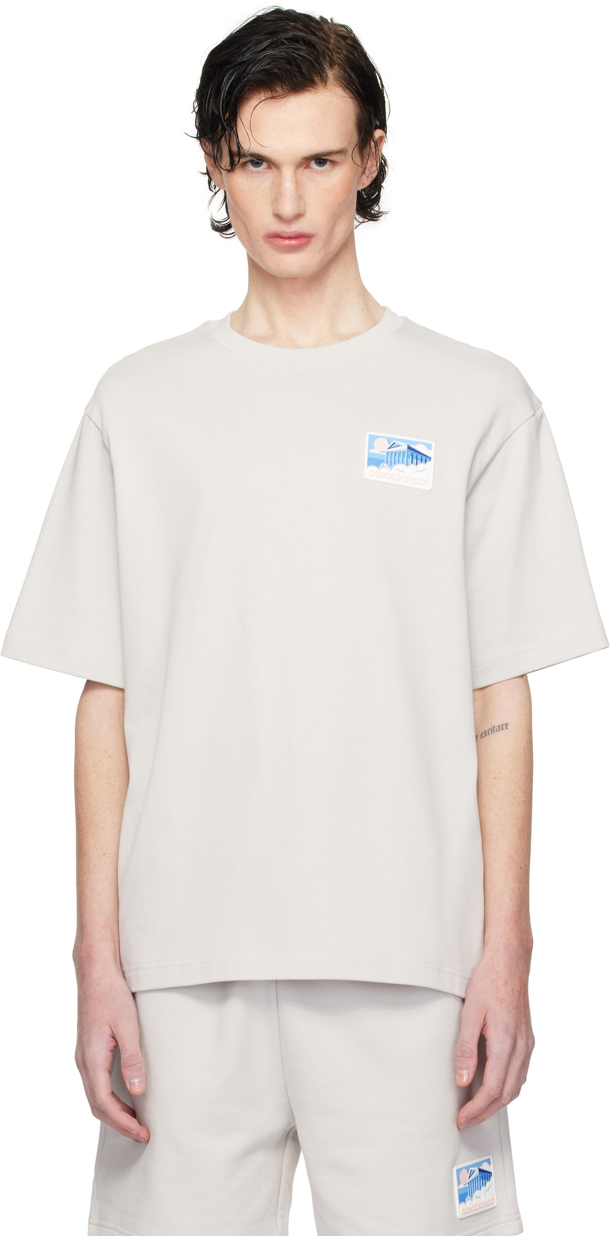 Casablanca Gray Greek Temple Patch T-shirt Casablanca