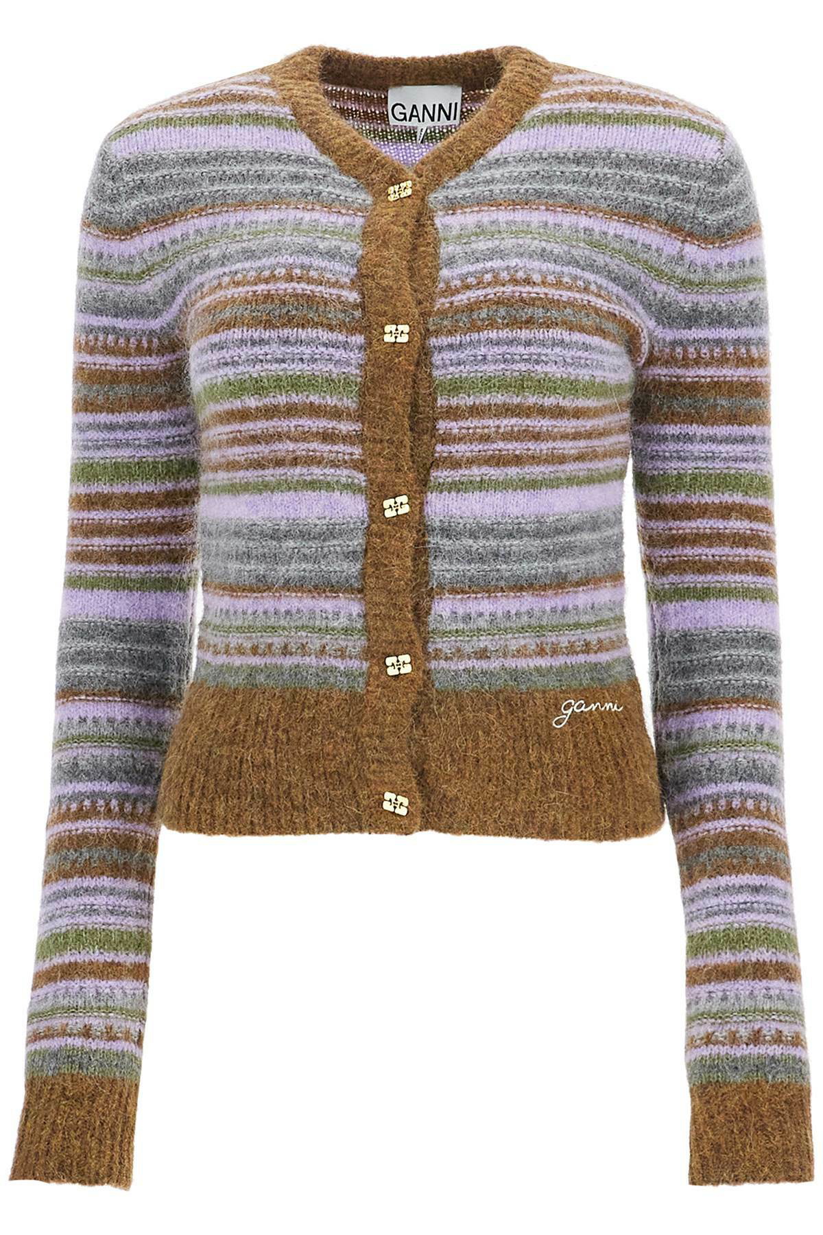GANNI soft striped cardigan with fluffy Multicolor GANNI