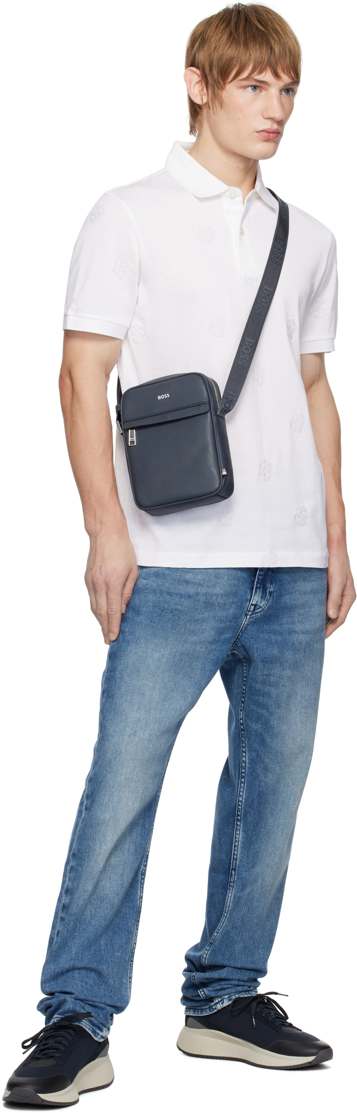 BOSS Navy Logo Reporter Bag BOSS