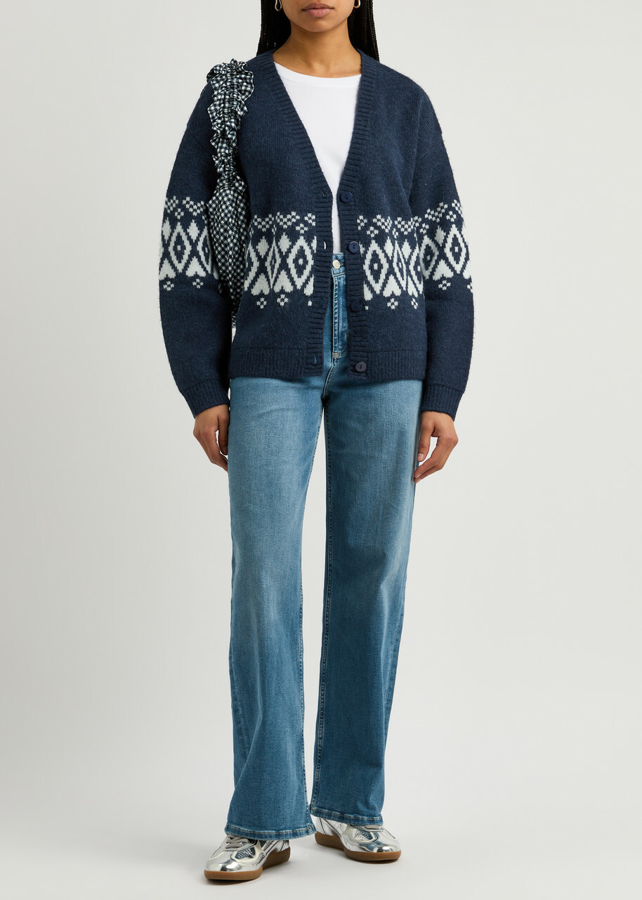 Kitri Felicia Fair Isle Knitted Cardigan Navy KITRI