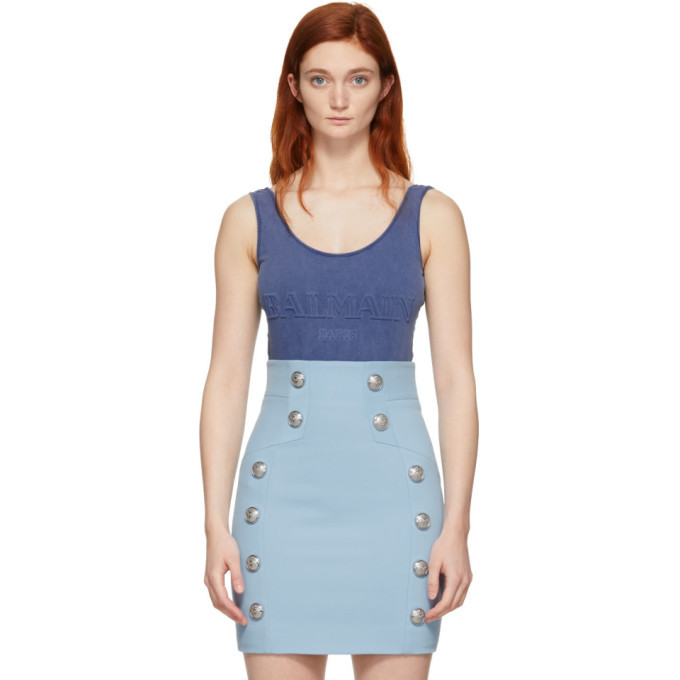 Balmain Blue Jersey Logo Bodysuit Balmain