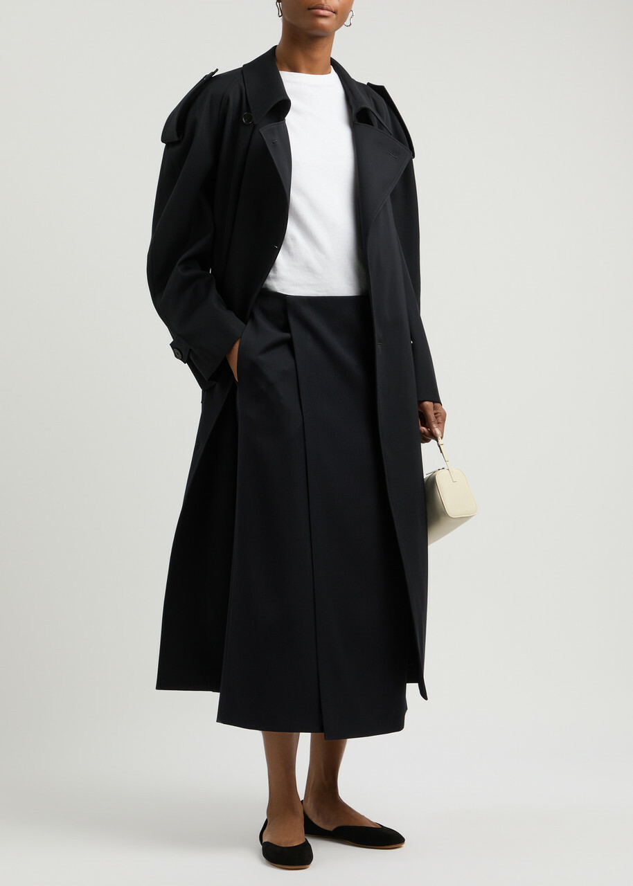 The Row Denver Wool Trench Coat Navy The Row
