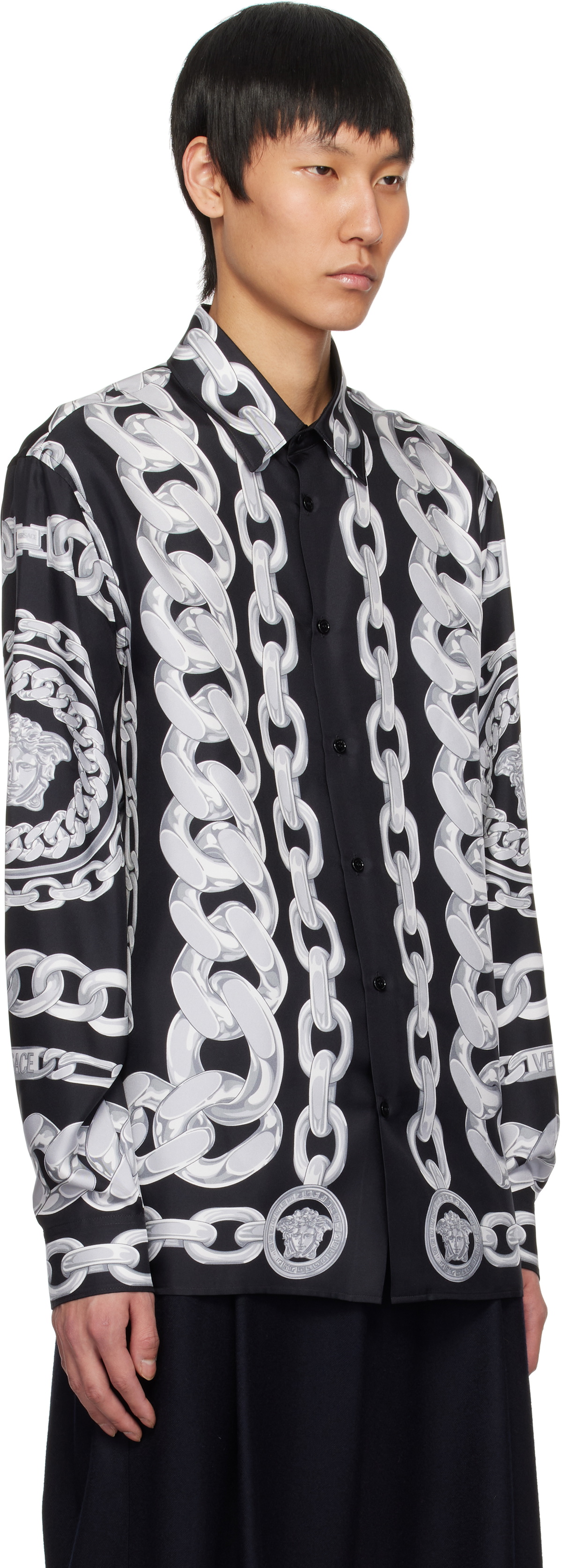 Versace Black Medusa Chains Silk Shirt Versace