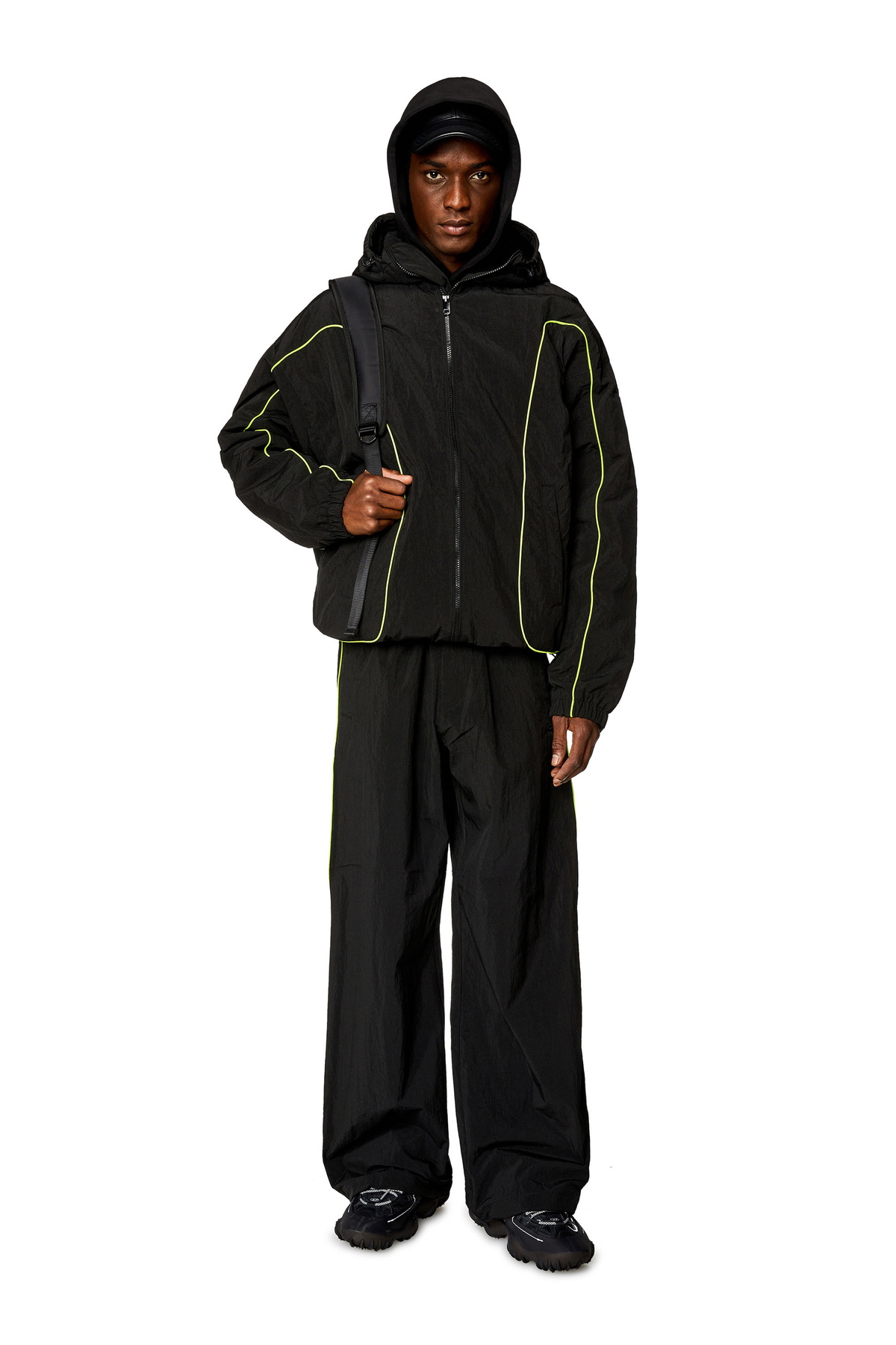 Diesel Padded hooded jacket in wrinkled nylon - Jackets Mens in Black ...