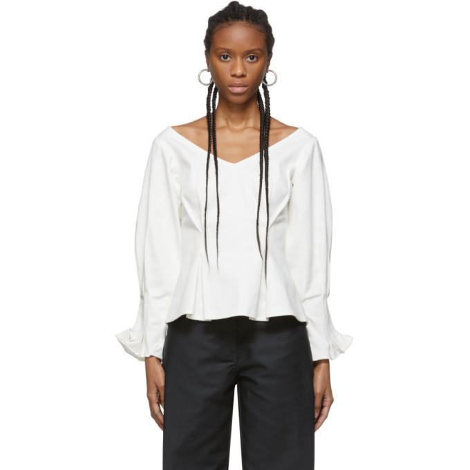 Edit White Tuck Sleeve Wide Neck Blouse Editions M.R