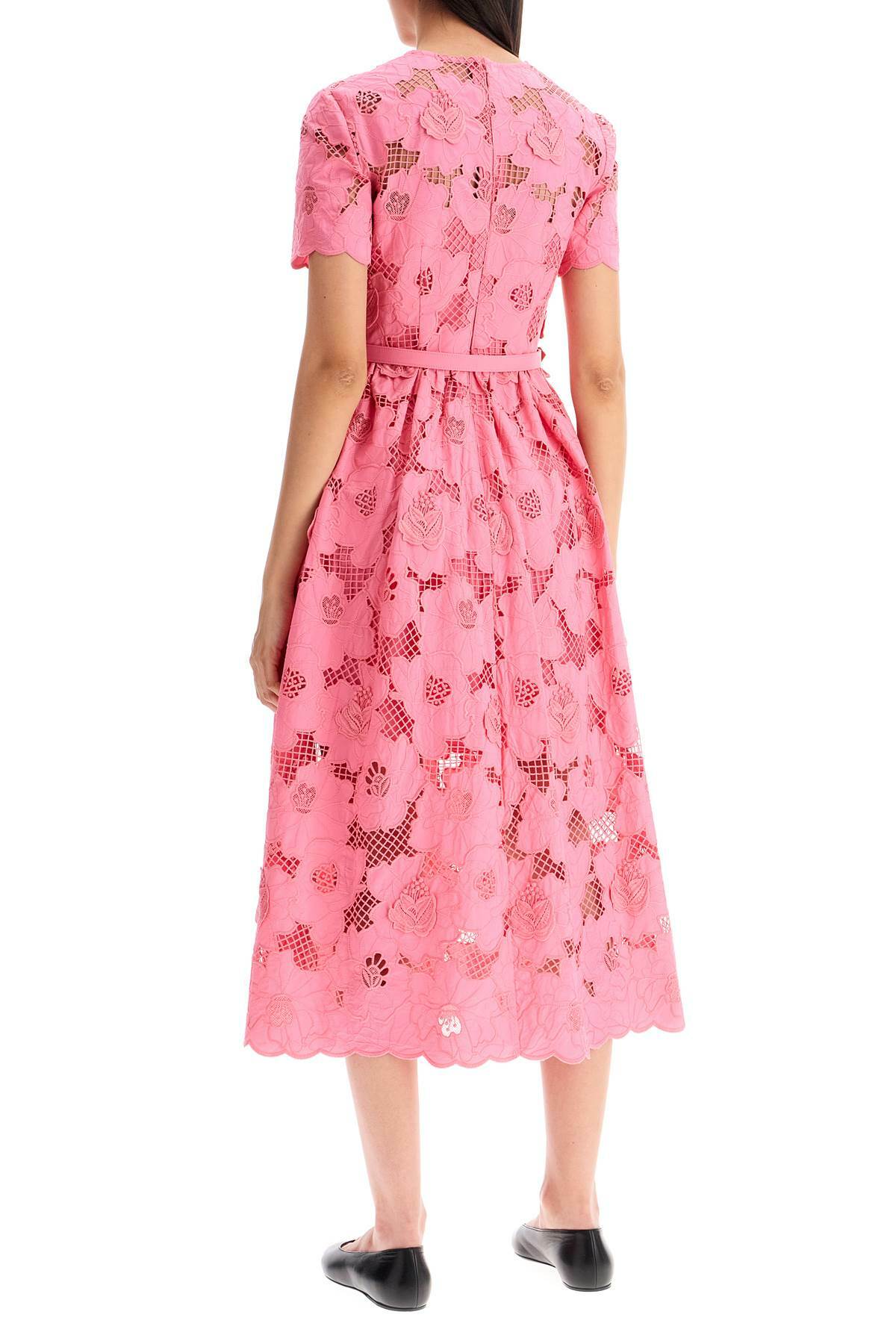 SELF PORTRAIT midi lace dress in seven Pink Self-Portrait