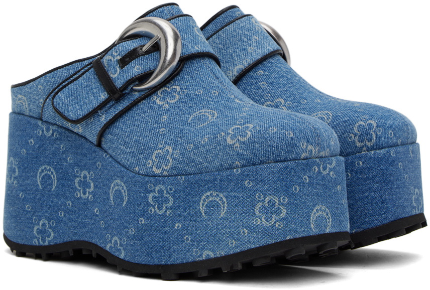 Marine Serre Blue Denim Monogram Clogs Marine Serre
