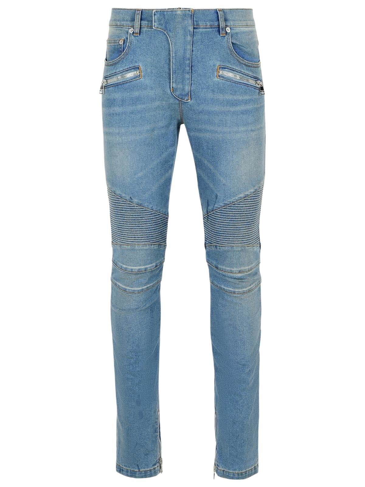 Balmain biker Blue Cotton Jeans Balmain