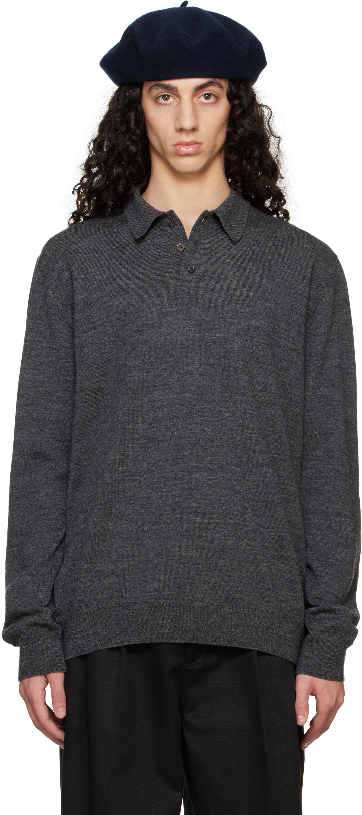 Maison Margiela Gray Elbow Patch Wool Polo Maison Margiela