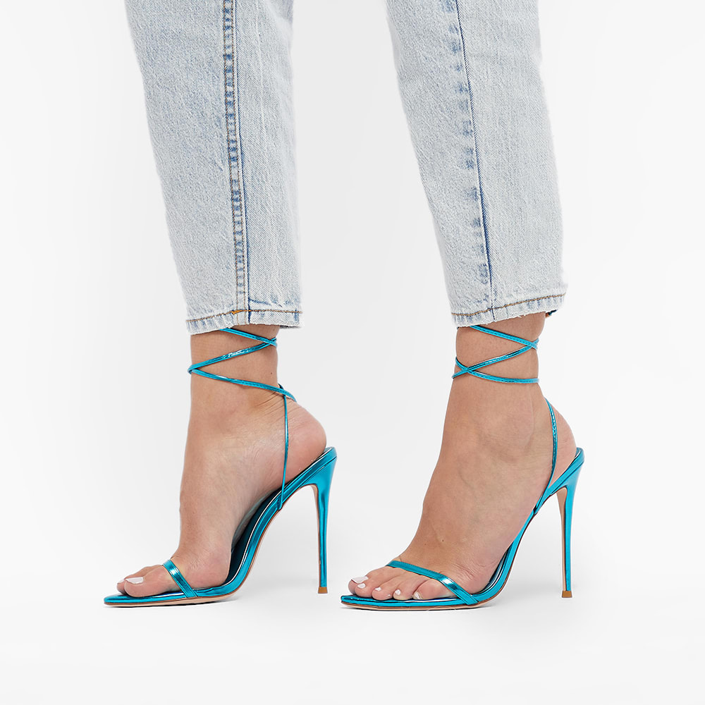 Femme LA Women's London Lace Up Sandal Heel in Azul Femme LA