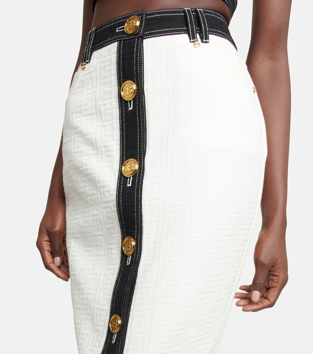 Balmain - Embossed denim midi skirt Balmain