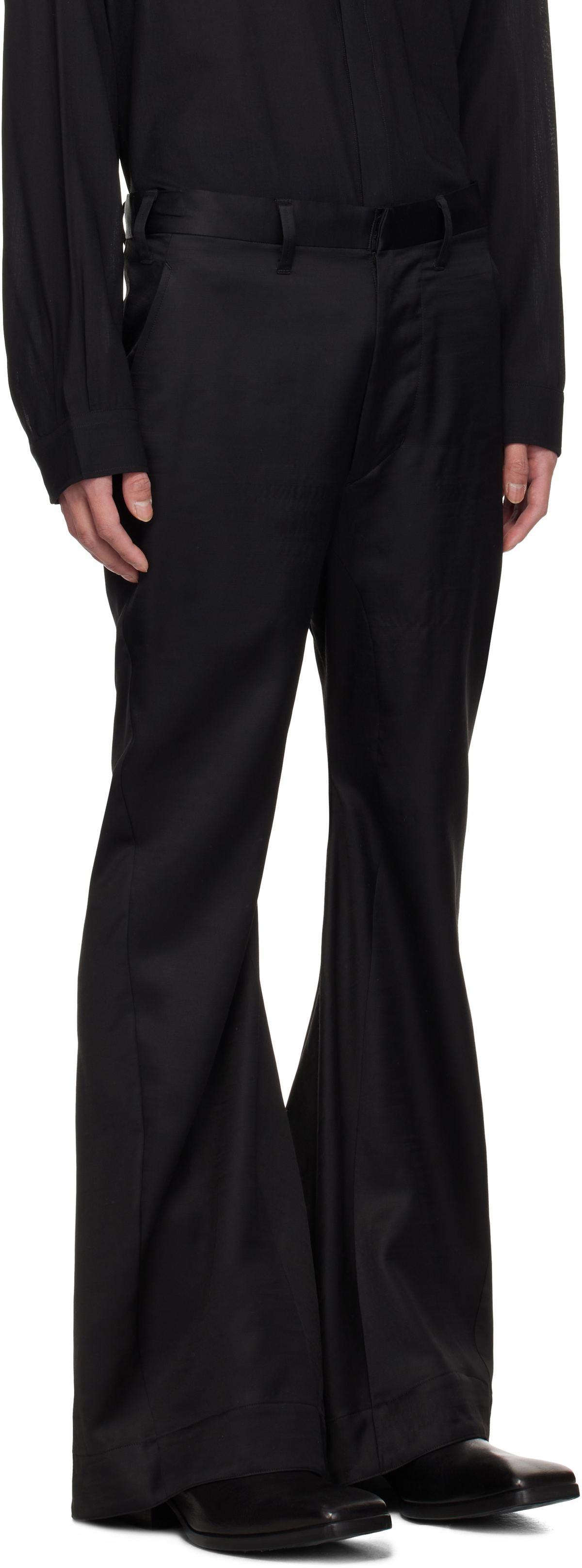 Julius Black Flared Jet Trousers Julius