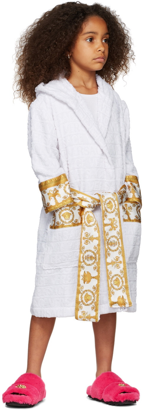 Versace Kids White I Heart Baroque Hooded Bath Robe Versace