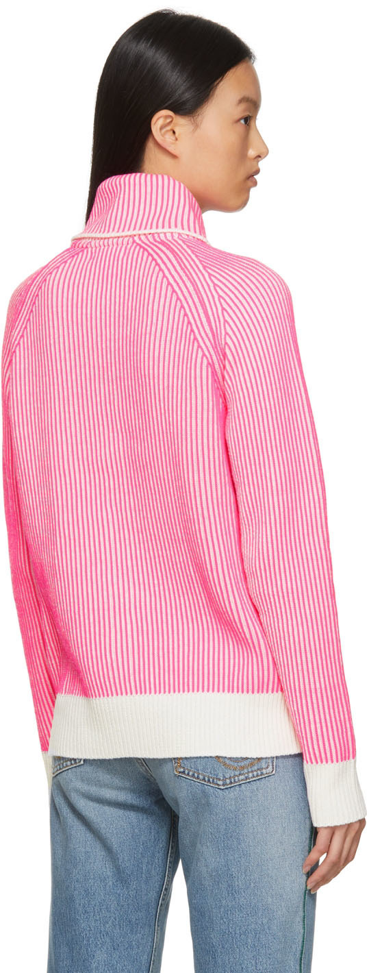 ERL Pink & White Wool Zip-Up Sweater ERL