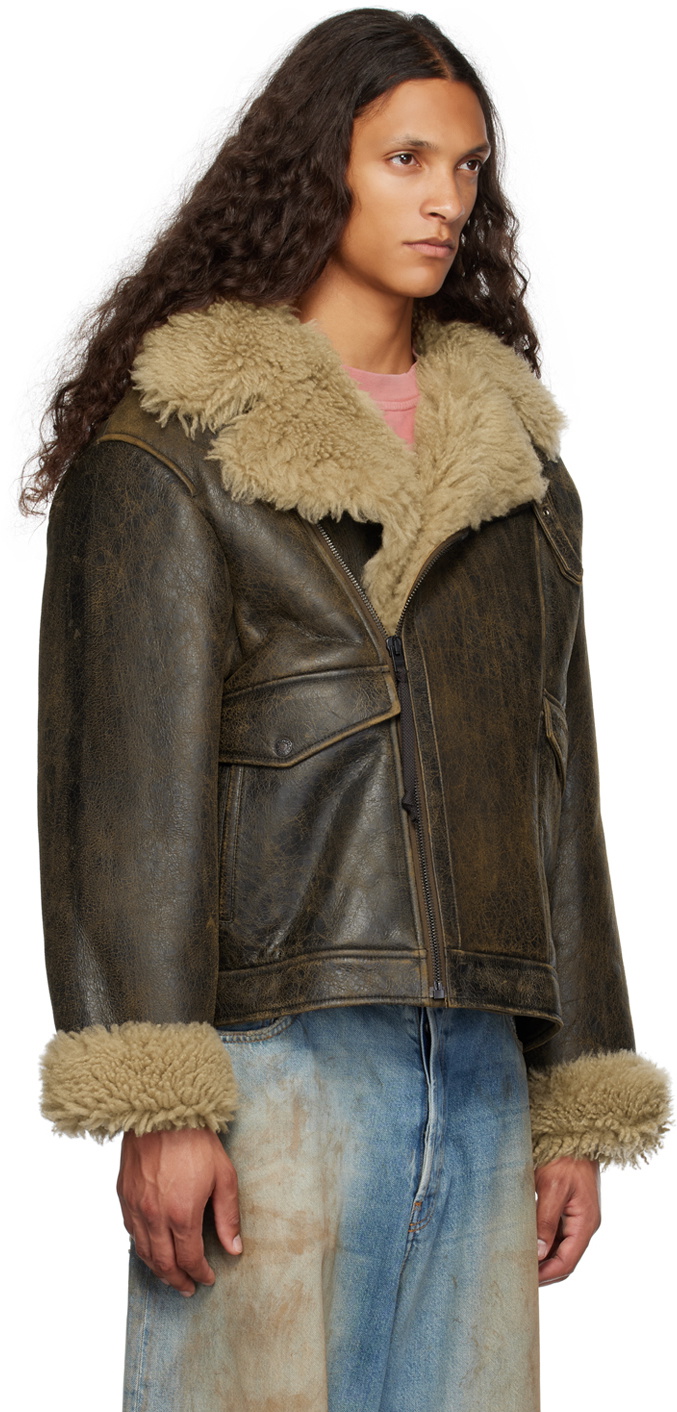 Acne Studios Brown Pin-Buckle Shearling Jacket Acne Studios