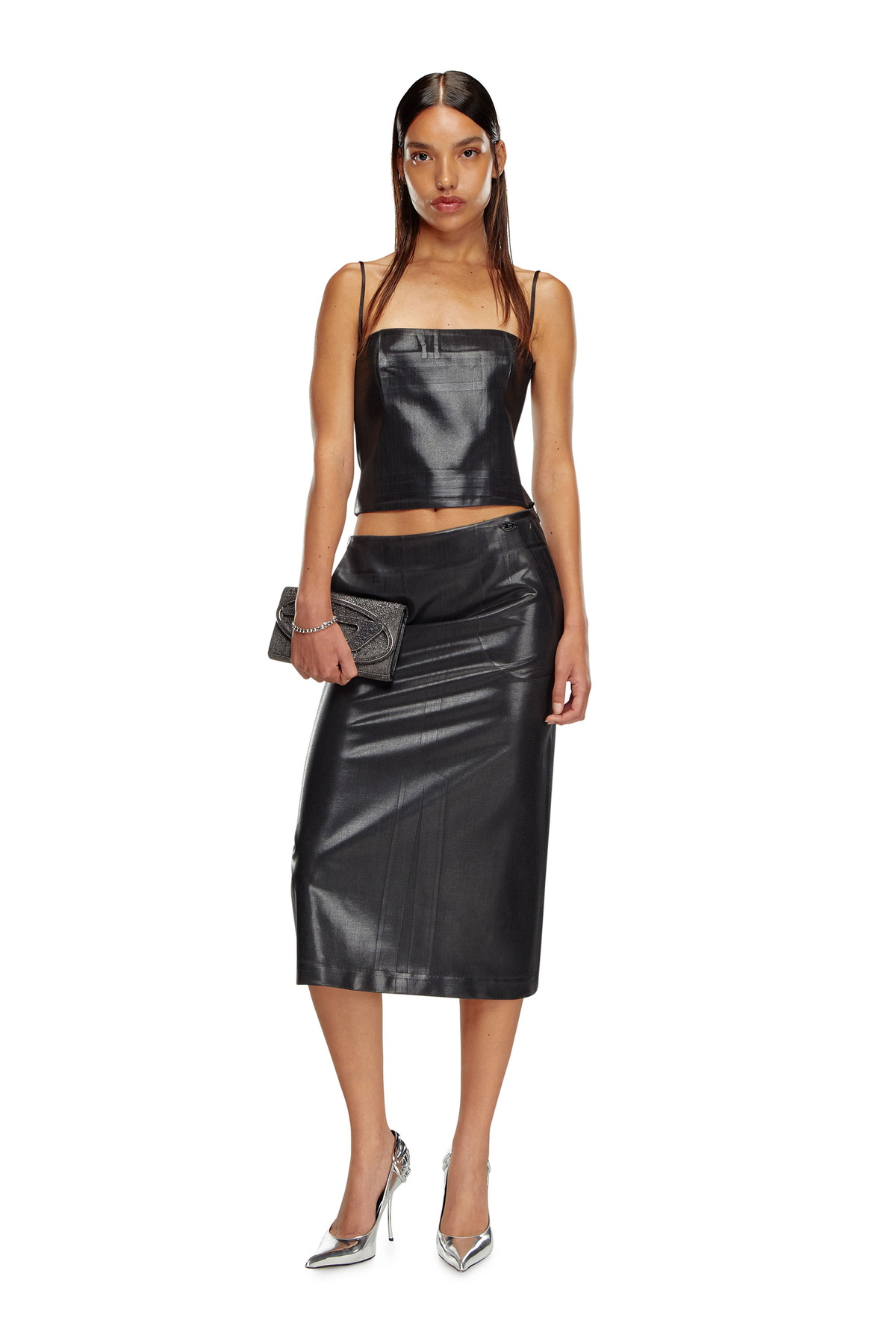 Diesel Pinstripe cami with coated front - Tops Womens in Multicolor Diesel