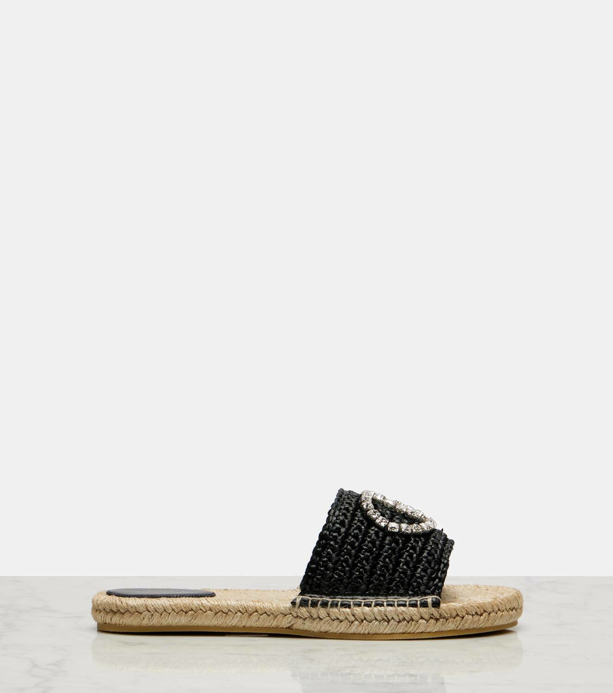 Gucci GG embellished raffia espadrille slides Gucci