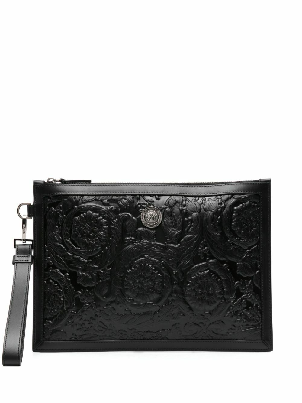Versace Black Barocco-Embossed Leather Clutch Bag Versace