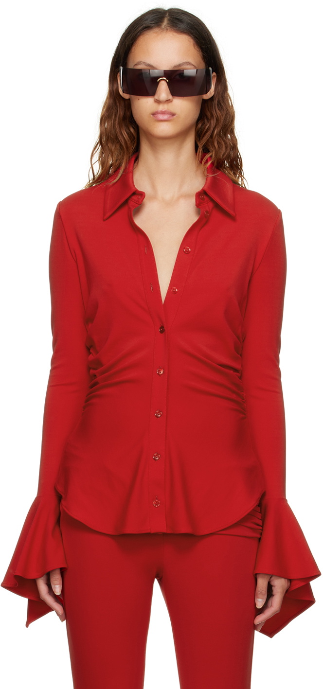 Blumarine Red Ruched Shirt Blumarine