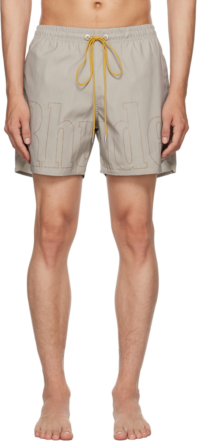 Rhude Taupe Printed Swim Shorts Rhude