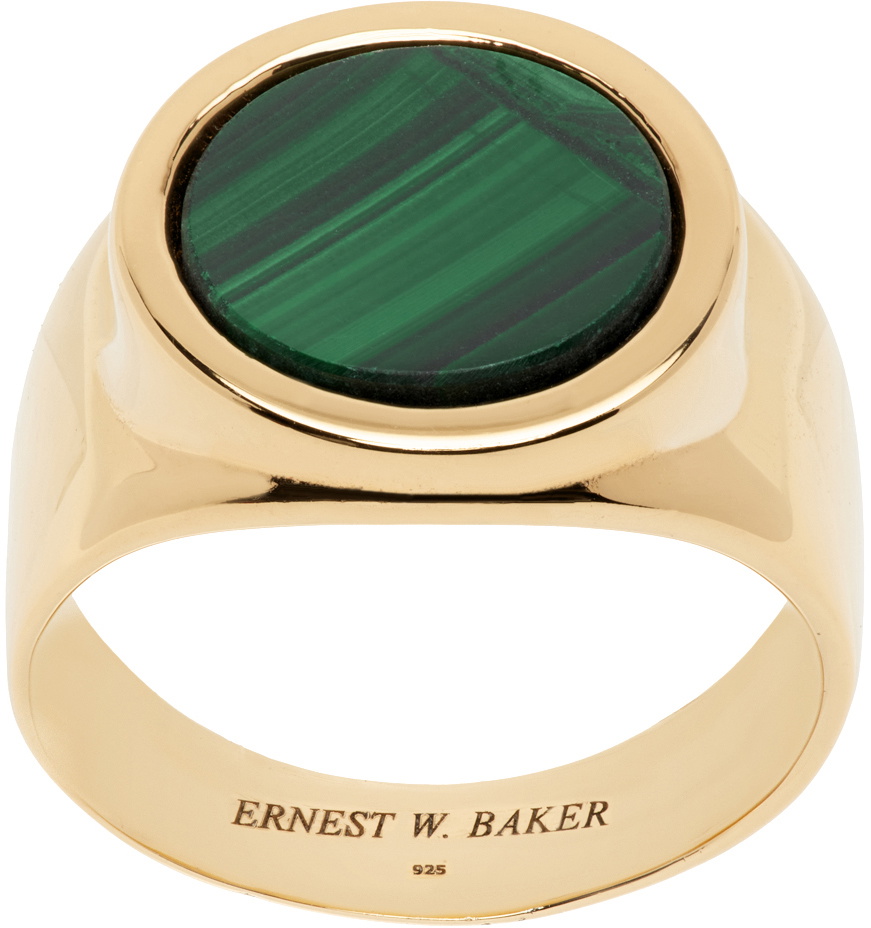 Ernest W. Baker Gold Malachite Stone Ring Ernest W. Baker