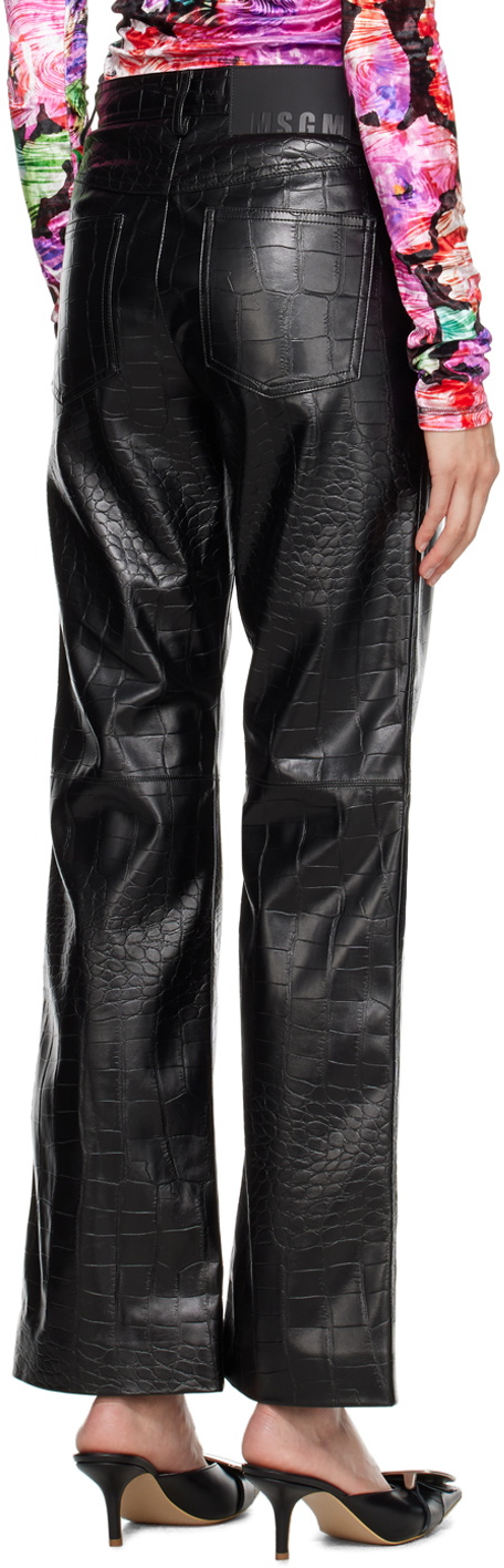 MSGM Black Straight-Leg Faux-Leather Trousers MSGM