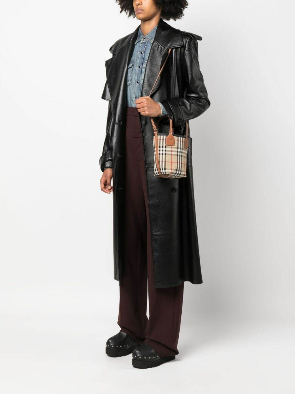 BURBERRY - Check Motif Mini Bucket Bag Burberry