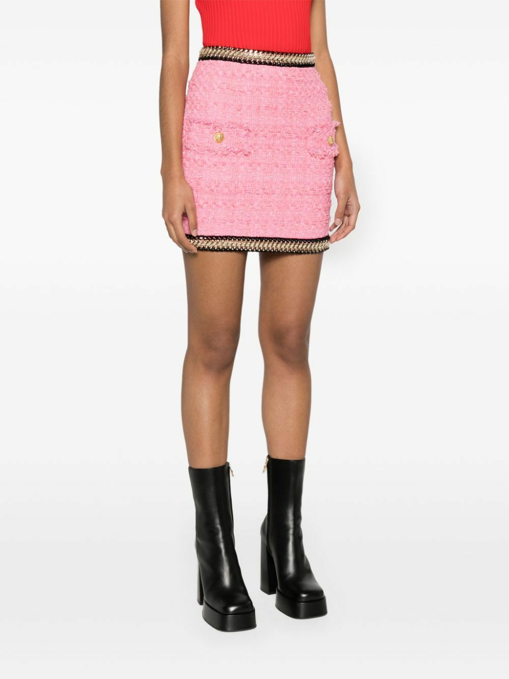 Balmain Pink Tweed Pencil Skirt Balmain