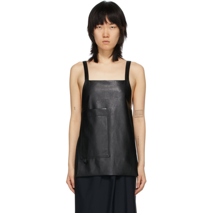 Markoo Black Faux-Leather Apron Tank Top Markoo