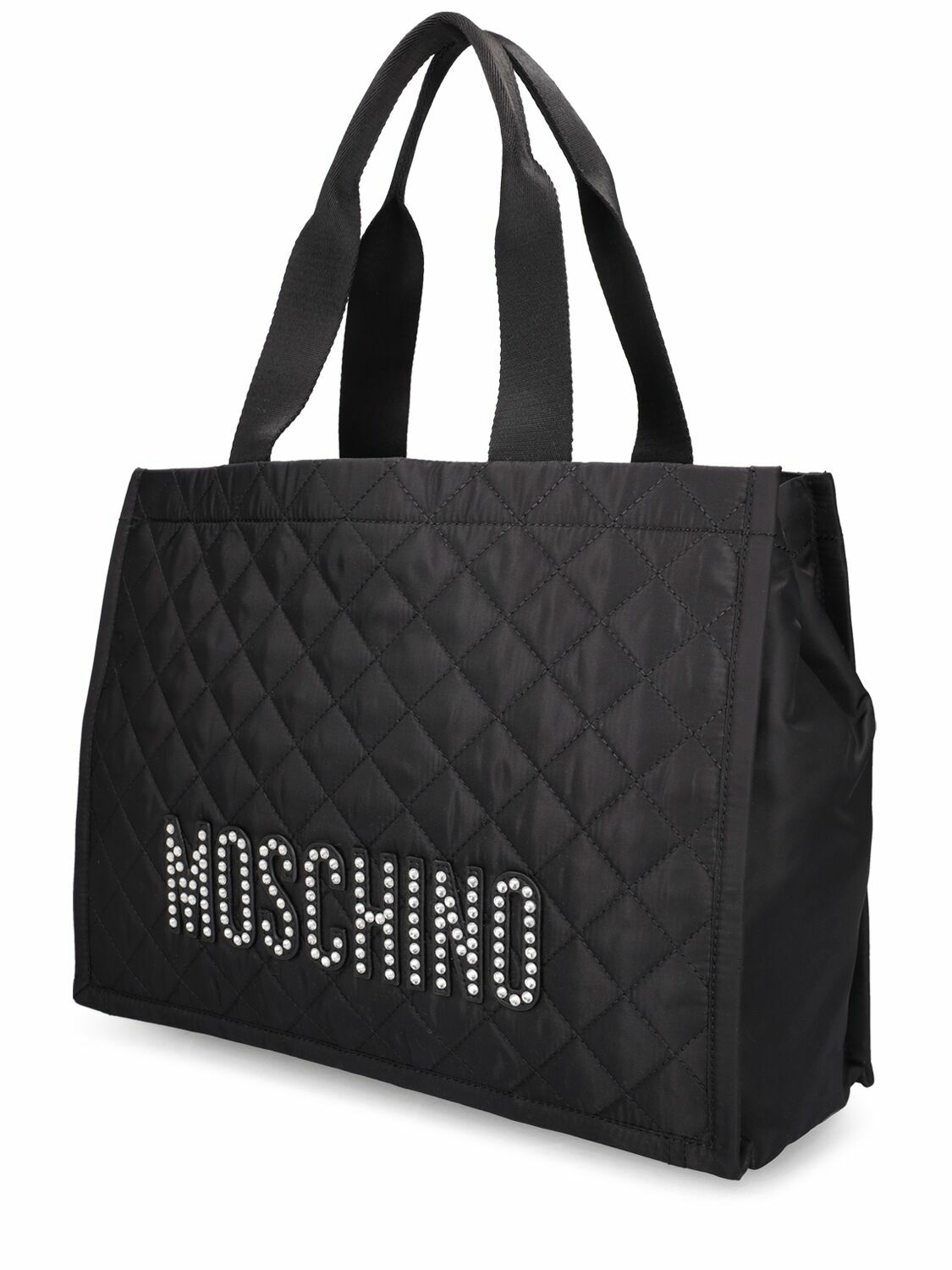 MOSCHINO - Crystal Logo Quilted Nylon Shoulder Bag Moschino