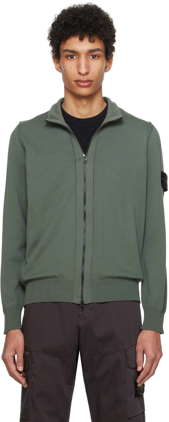 Stone Island Green Rolled Edge Cardigan Stone Island