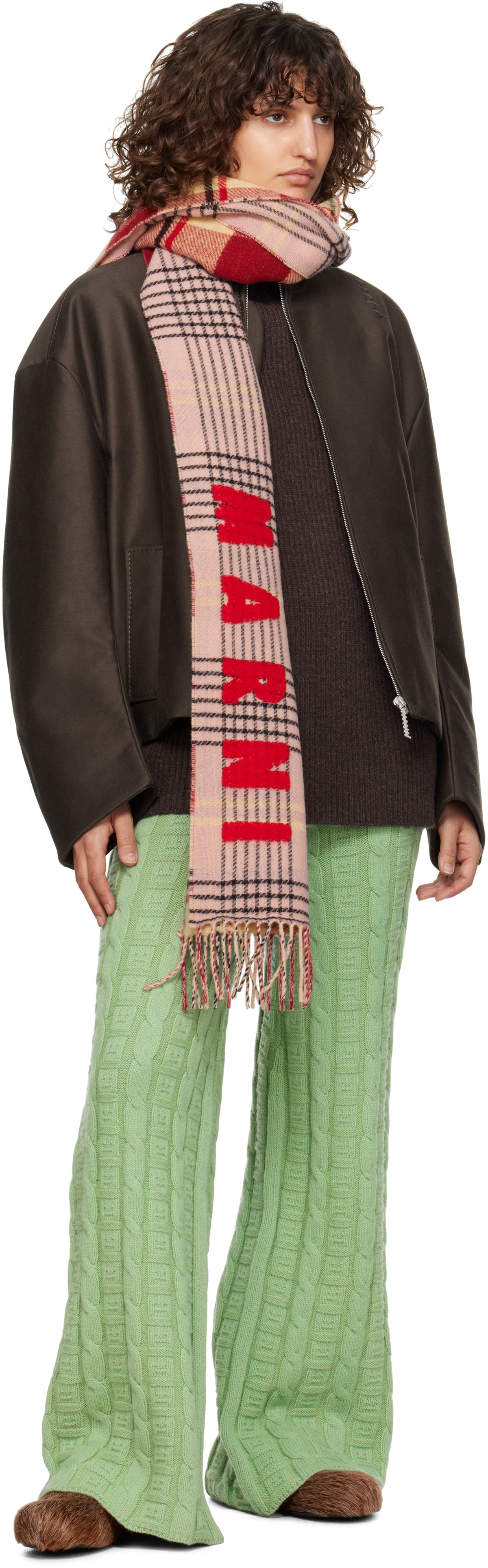 Marni Beige Double Check Wool Scarf Marni