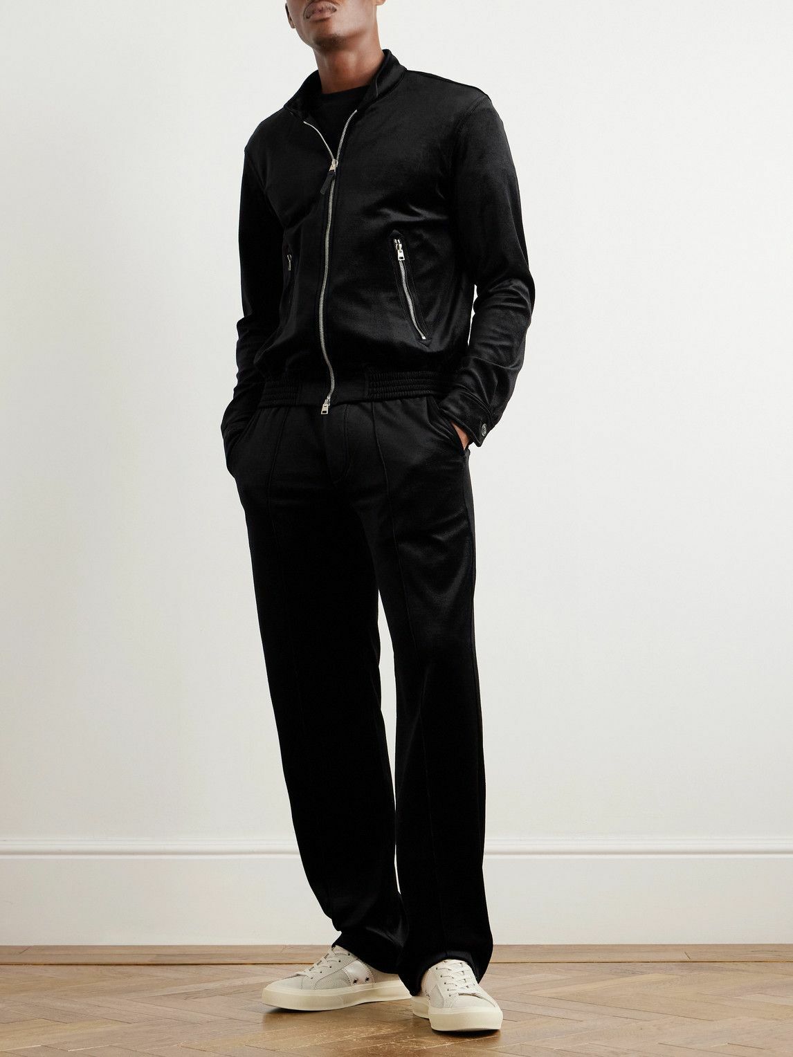 TOM FORD - Silk and Cotton-Blend Velvet Track Jacket - Black TOM FORD