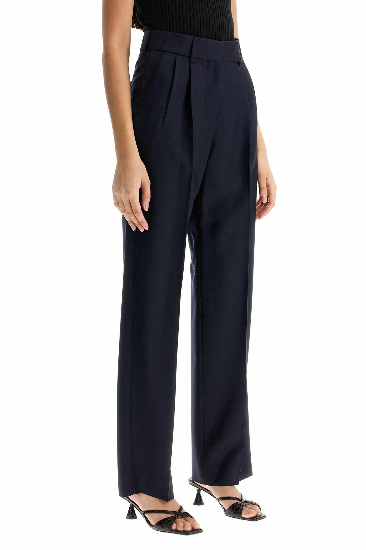 BLAZE MILANO navy blue virgin wool and mohair high-waisted pants Blue ...