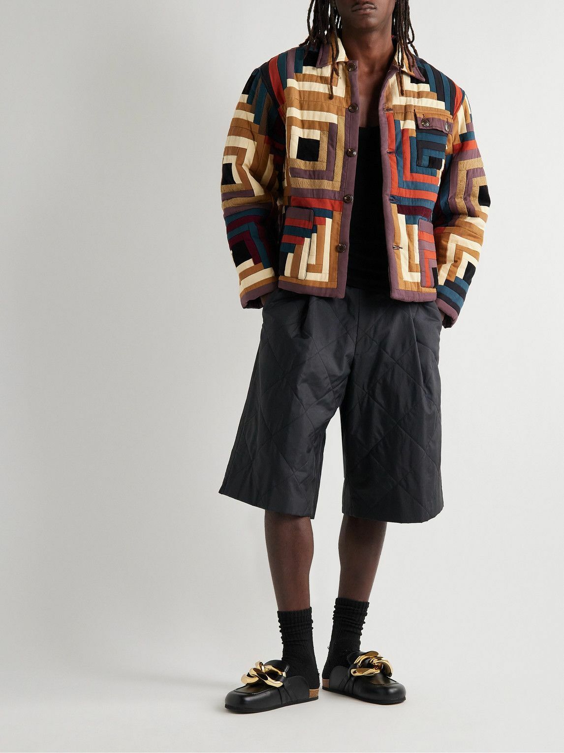 BODE - Log Cabin Quilted Patchwork Cotton Jacket - Brown Bode