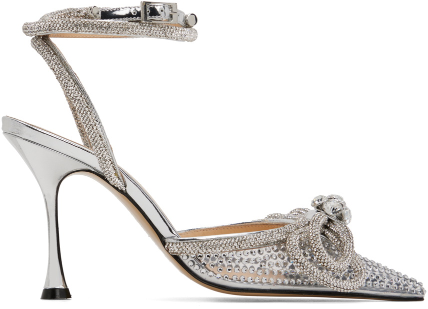MACH & MACH Silver Double Bow 100 Heels MACH & MACH
