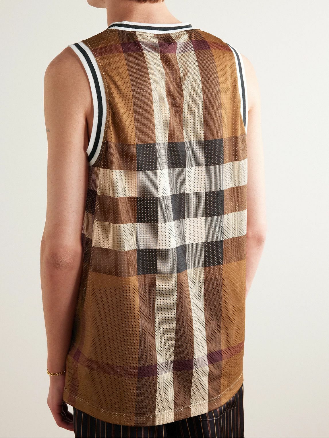 Burberry - Checked Mesh Tank Top - Brown Burberry